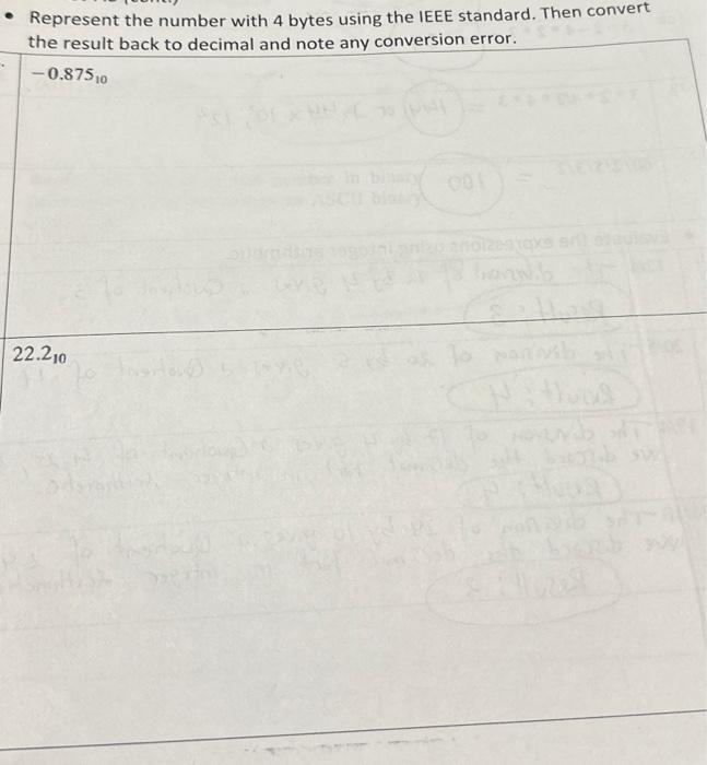 Represent the number with 4 bytes using the IEEE | Chegg.com