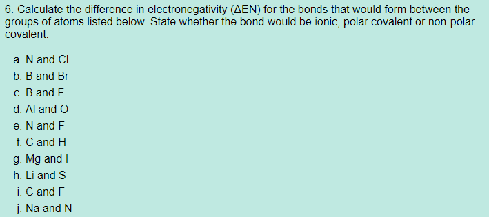 Solved Calculate the difference in electronegativity | Chegg.com