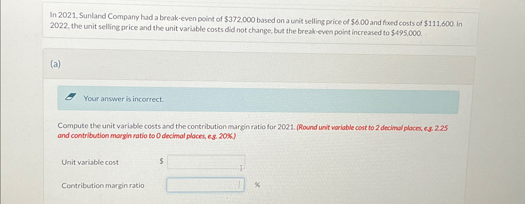 Solved In 2021, ﻿Sunland Company had a break-even point of | Chegg.com