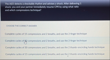 Solved The AED detects a shockable rhythm and ackises a | Chegg.com