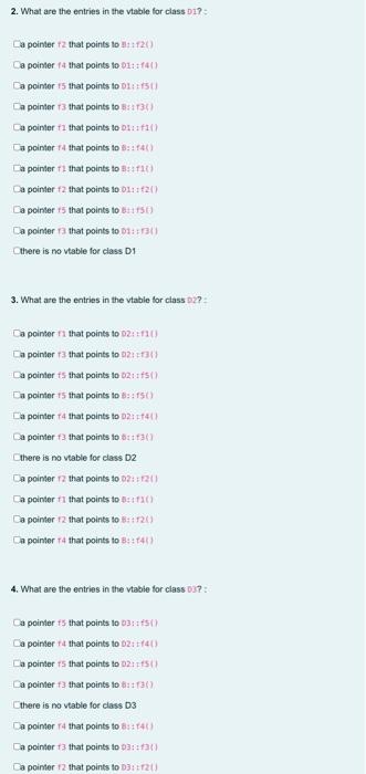 Solved VTABLES Given the following class declarations, | Chegg.com