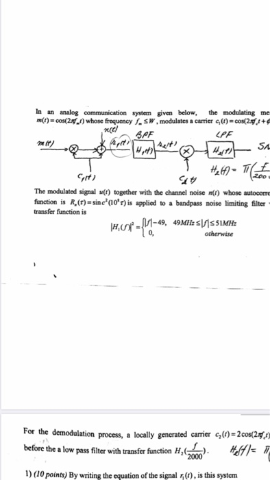 Solved In An Analog Communication System Given Below The