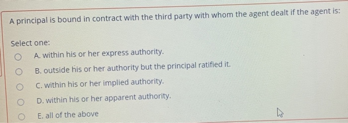 Solved a principal is bound in contract with the third party | Chegg.com