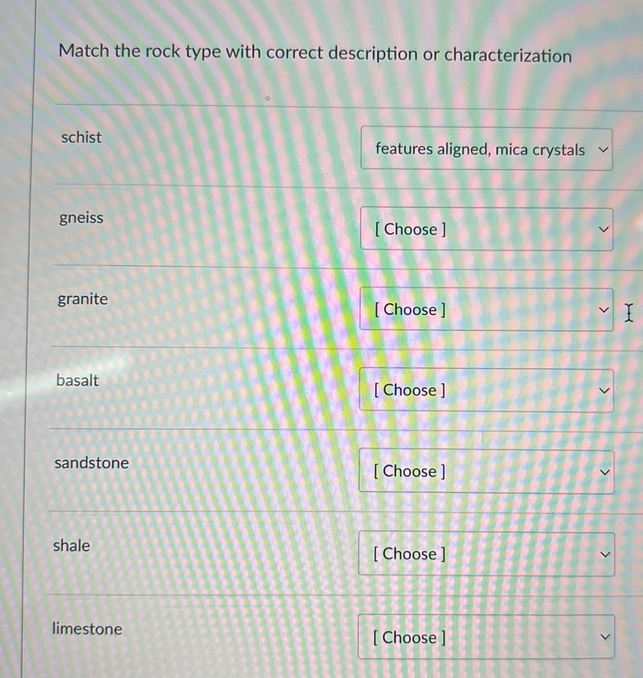 Solved Match the rock type with correct description or | Chegg.com