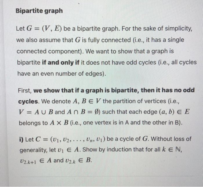 Let G=(V,E) be a bipartite graph. For the sake of | Chegg.com