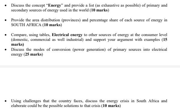 Solved - Discuss the concept "Energy" and provide a list (as | Chegg.com