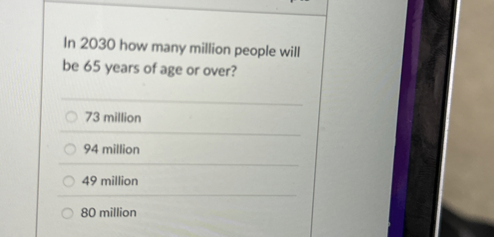 Solved In 2030 ﻿how many million people will be 65 ﻿years of | Chegg.com