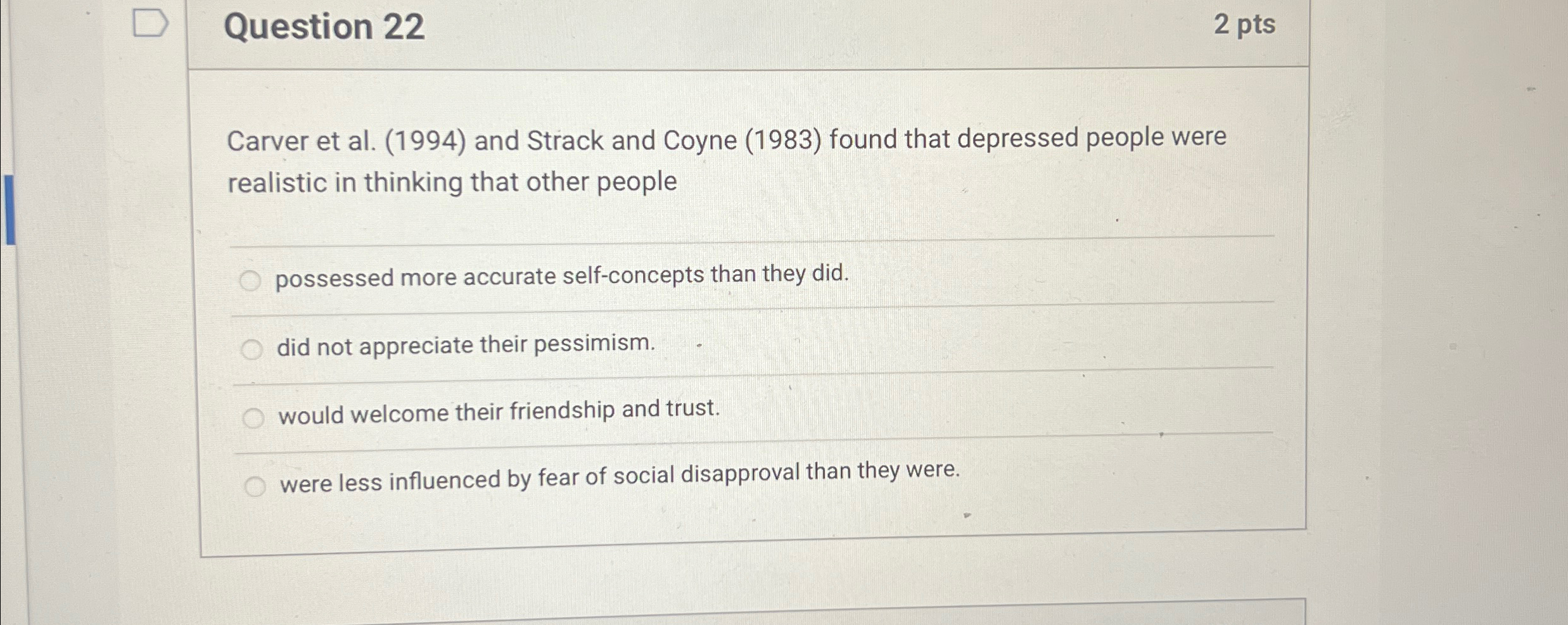 Solved Question 222 ﻿ptsCarver et al. (1994) ﻿and Strack and | Chegg.com