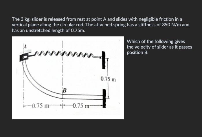 Solved The 3 kg. slider is released from rest at point A and | Chegg.com