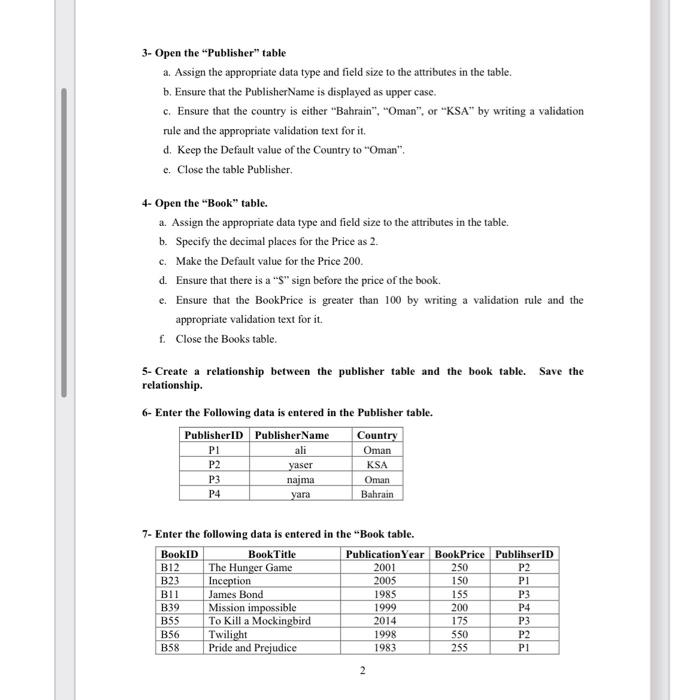 Solved 3- Open the "Publisher" table a. Assign the | Chegg.com