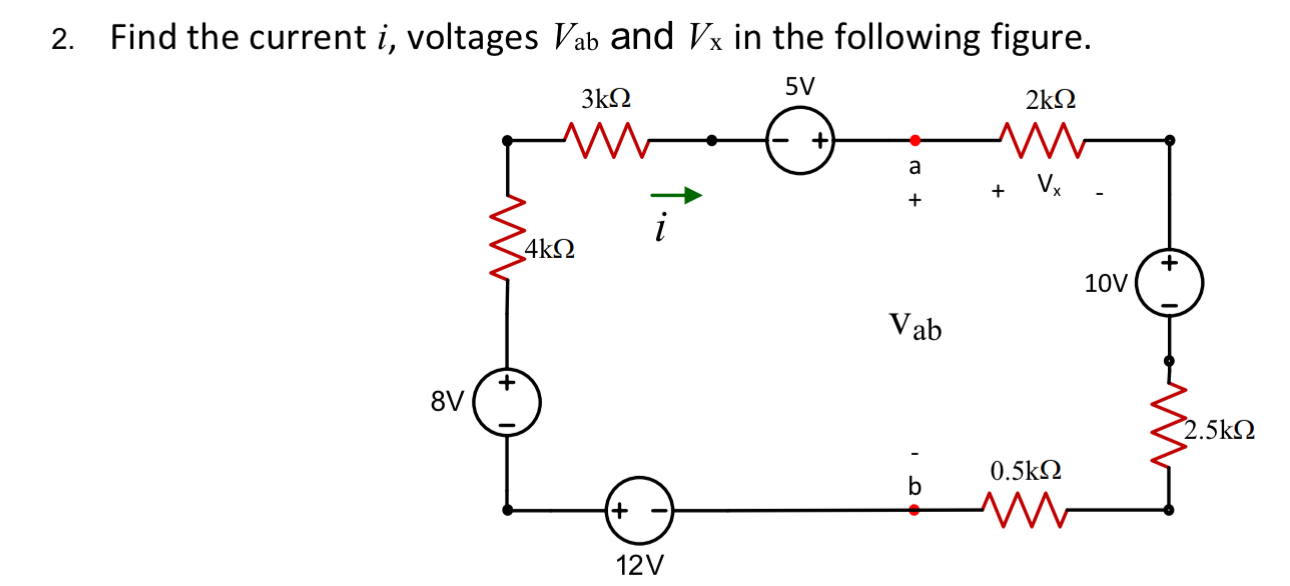 Solved Find the current i, ﻿voltages Vab ﻿and Vx ﻿in the | Chegg.com
