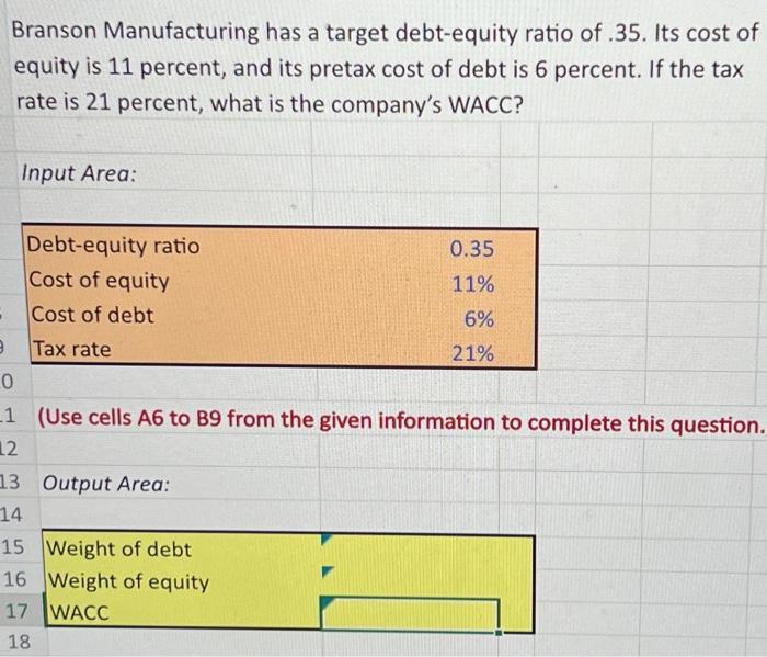 Solved give the excel formulas using the values in b6 - b9 | Chegg.com