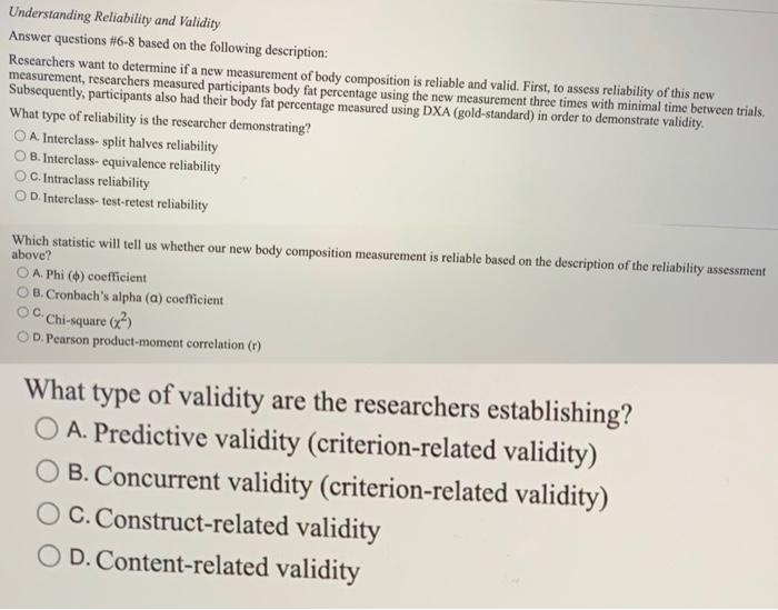 Solved Understanding Reliability and validity Answer | Chegg.com