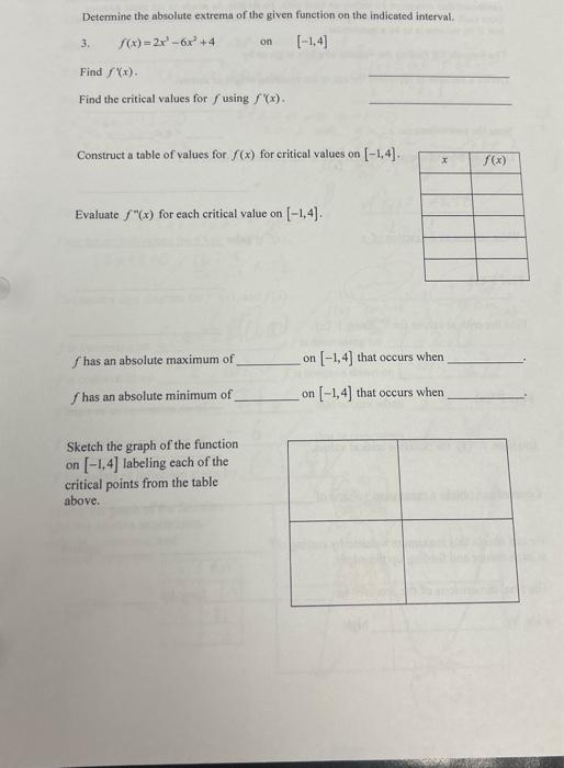 Solved Detemine the absolute extrema of the given function | Chegg.com