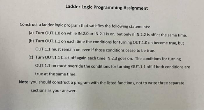 Solved Ladder Logic Programming Assignment Construct a | Chegg.com