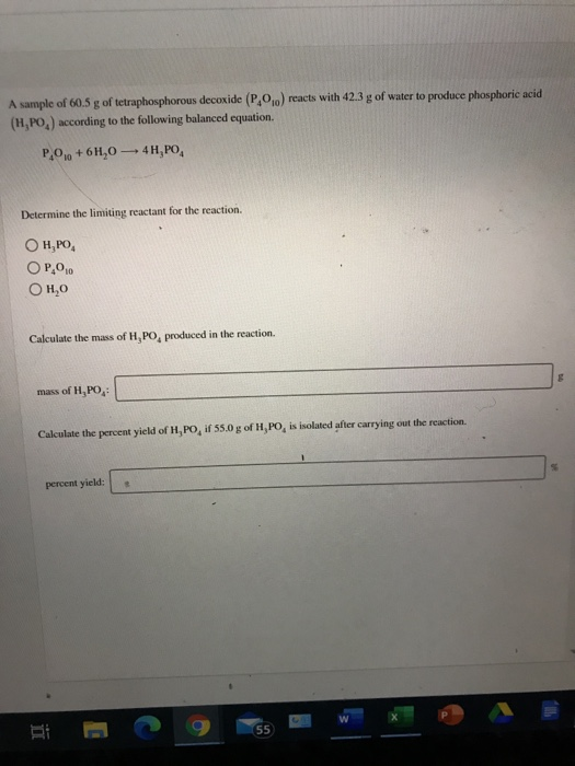 Solved A sample of 60.5 g of tetraphosphorous decoxide | Chegg.com