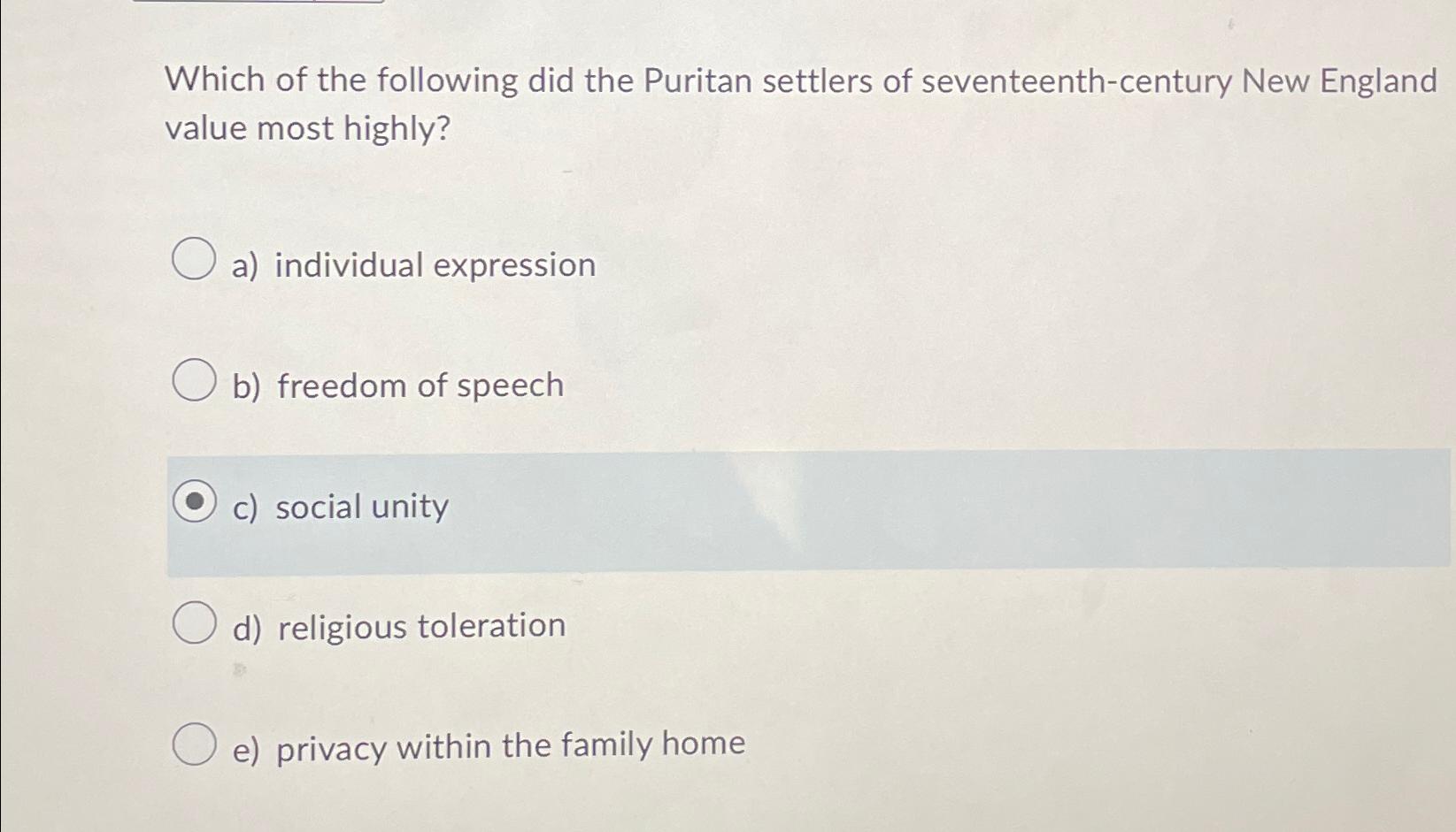 Solved Which of the following did the Puritan settlers of | Chegg.com