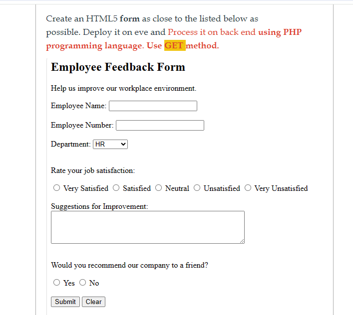 Solved Create an HTML5 ﻿form as close to the listed below as | Chegg.com