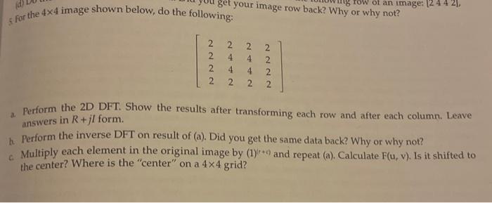 Solved 5. For the 4×4 image shown below, do the following | Chegg.com