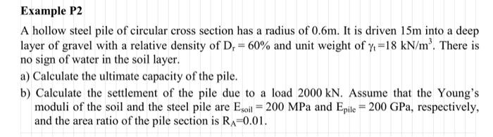 Solved Example P2 A hollow steel pile of circular cross | Chegg.com