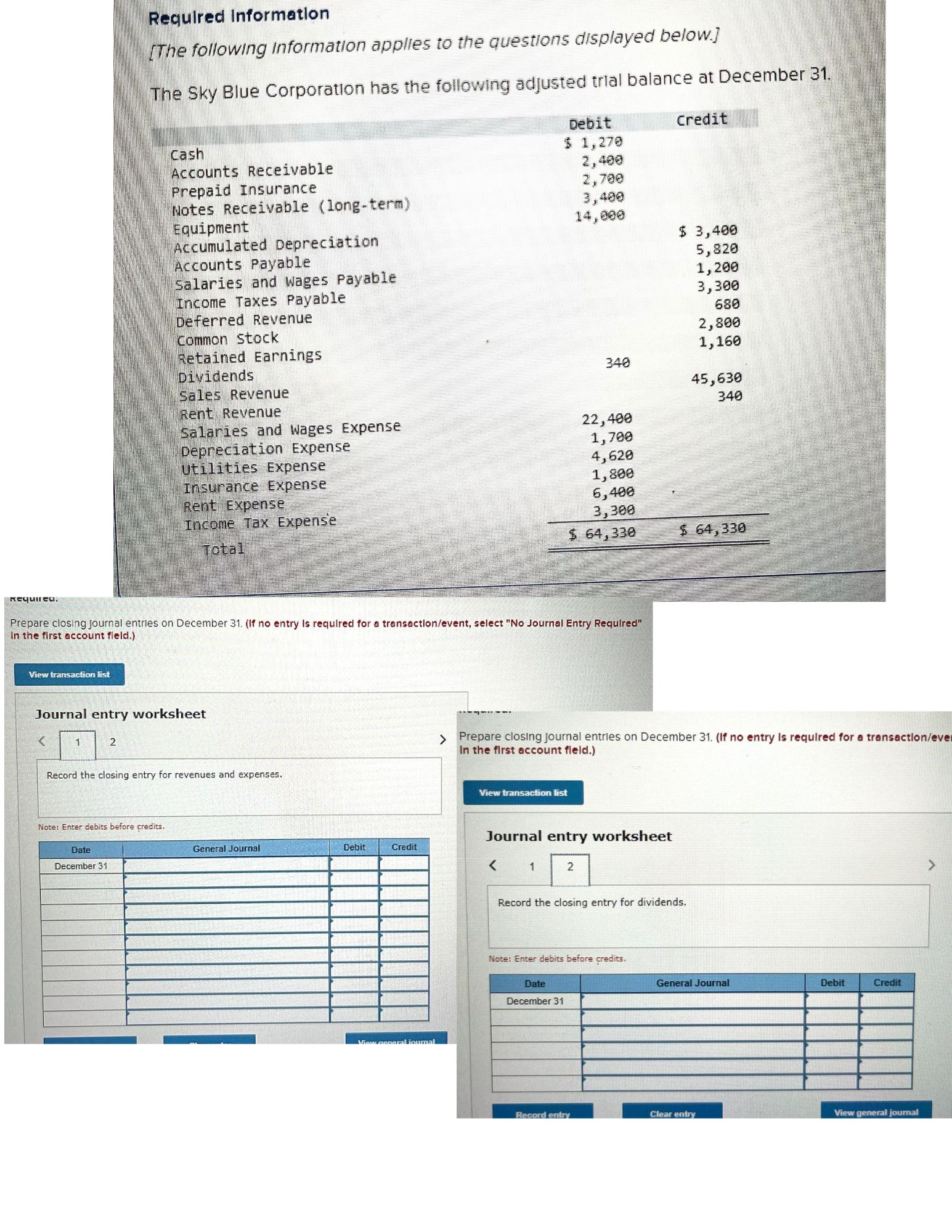 Solved Prepare closing Journal entrles on December 31. (If | Chegg.com