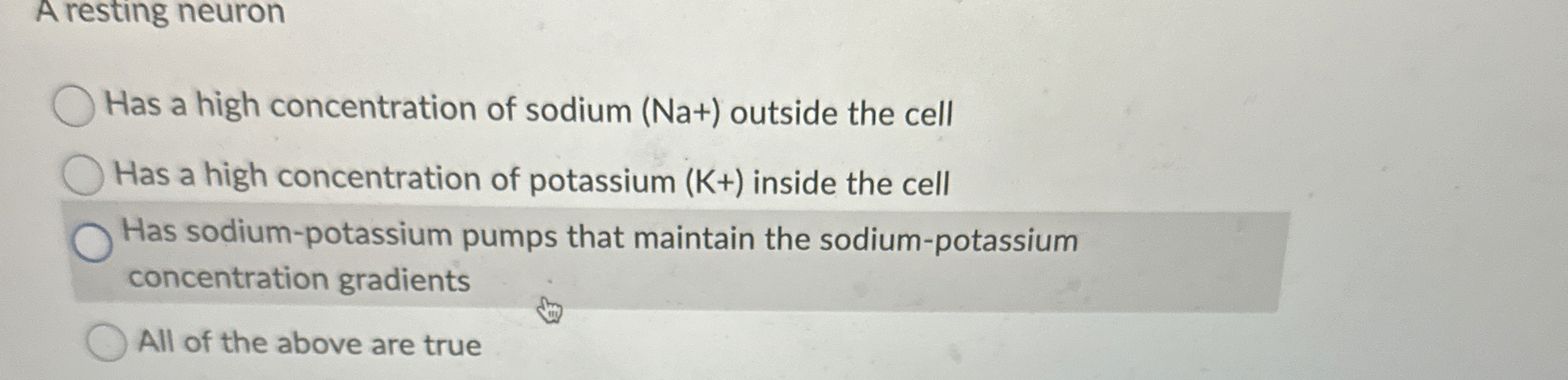 Solved A resting neuronHas a high concentration of sodium | Chegg.com