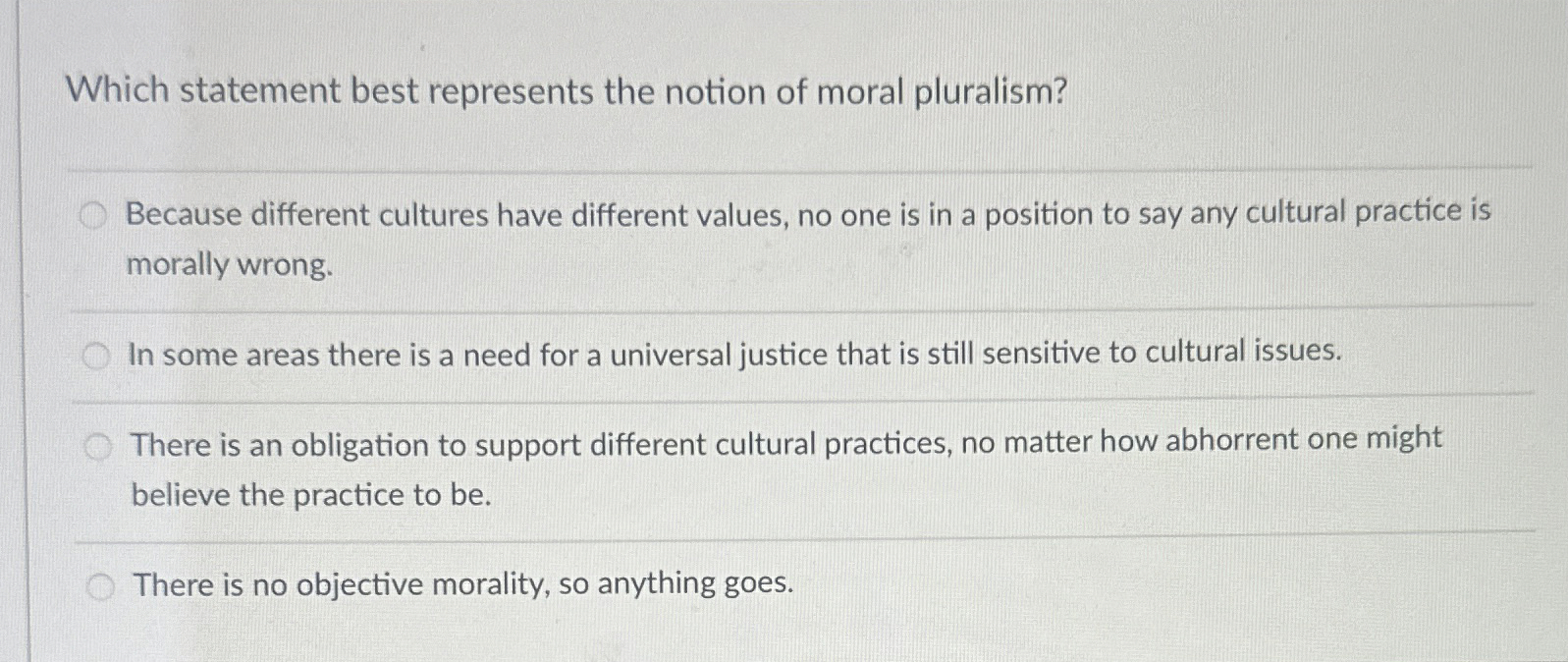 Solved Which statement best represents the notion of moral | Chegg.com