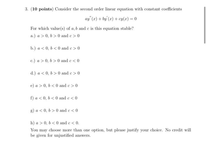 Solved 3. (10 points) Consider the second order linear | Chegg.com