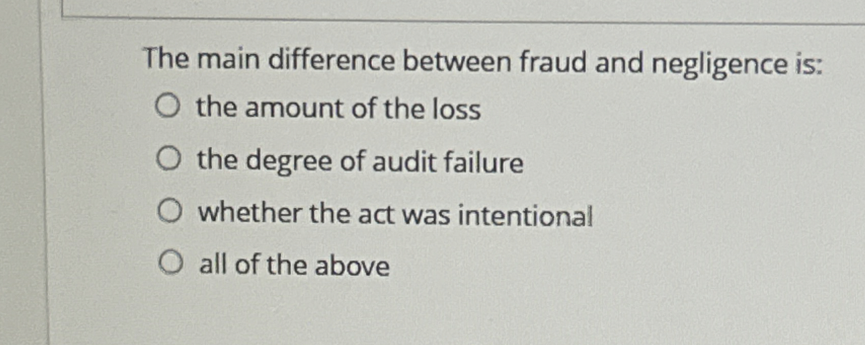 Solved The main difference between fraud and negligence | Chegg.com
