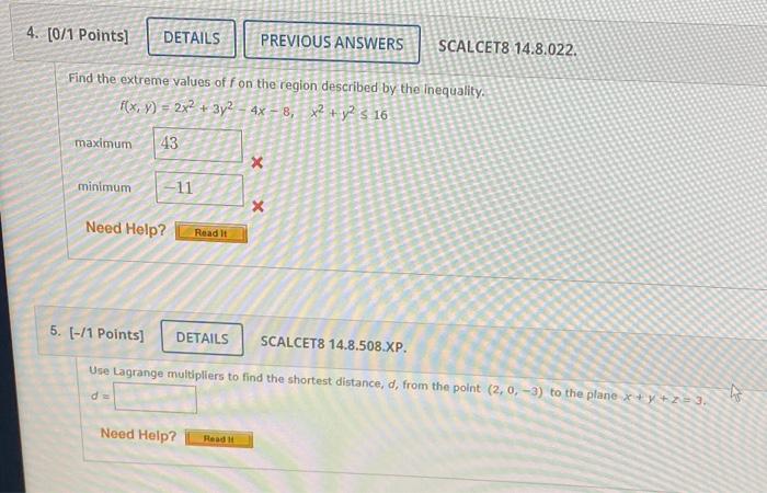 Solved 4. [0/1 Points] DETAILS PREVIOUS ANSWERS SCALCET8 | Chegg.com