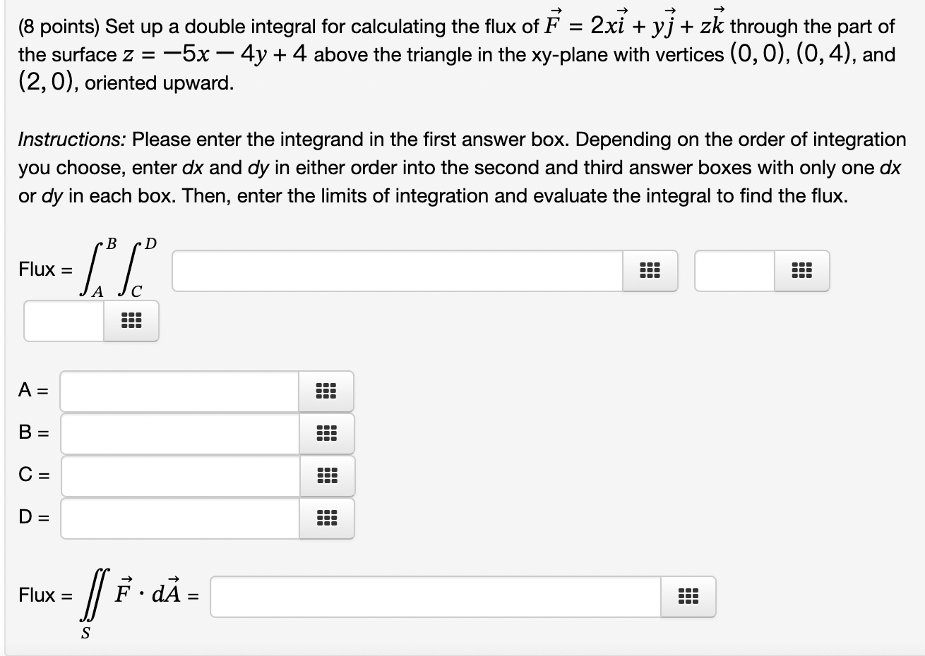 Solved (8 ﻿points) ﻿Set up a double integral for calculating | Chegg.com