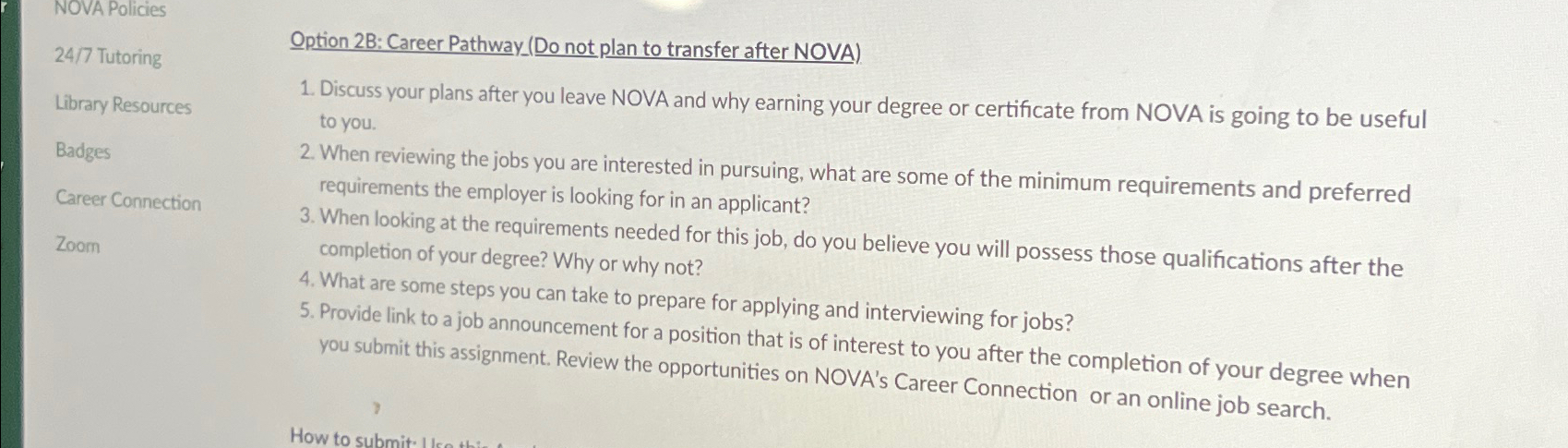 Solved Option 2B: Career Pathway(Do not plan to transfer | Chegg.com