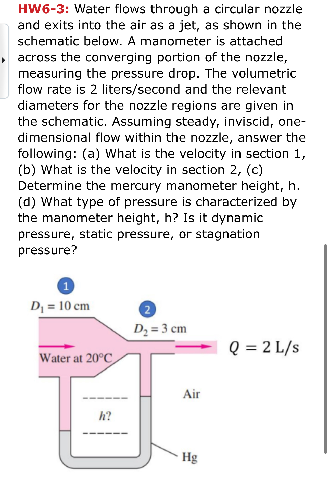 Solved HW6-3: Water flows through a circular nozzle and | Chegg.com