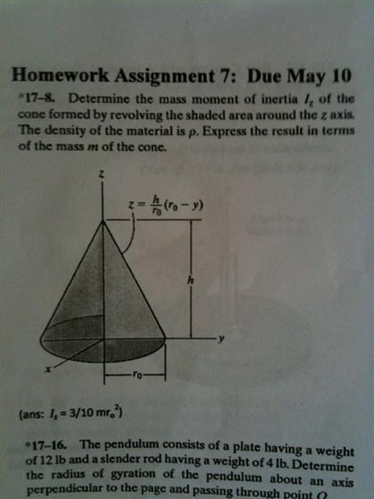 Solved Determine the mass moment of inertia Iz of the cone | Chegg.com