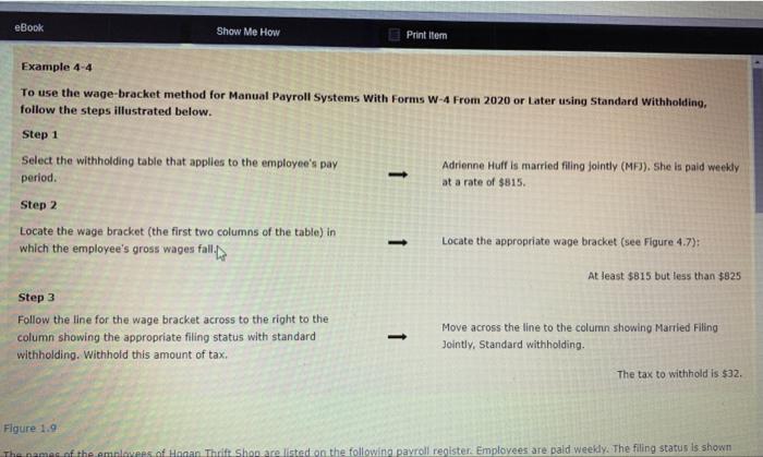 To use the wage-bracket method for Manual Payroll | Chegg.com