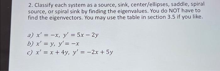 Solved 2. Classify each system as a source, sink, | Chegg.com