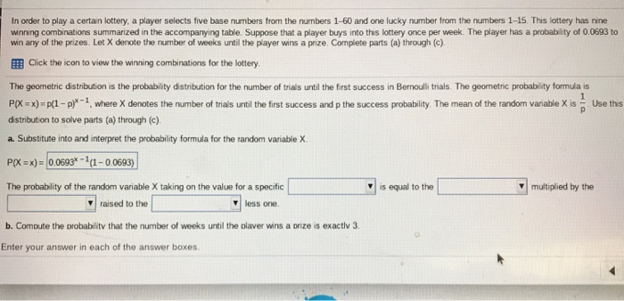 Solved In order to play a certain lottery, a player selects | Chegg.com