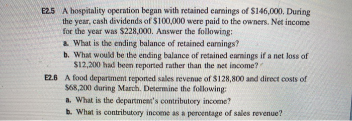 Solved E2.4 Identify the missing dollar amounts in the | Chegg.com