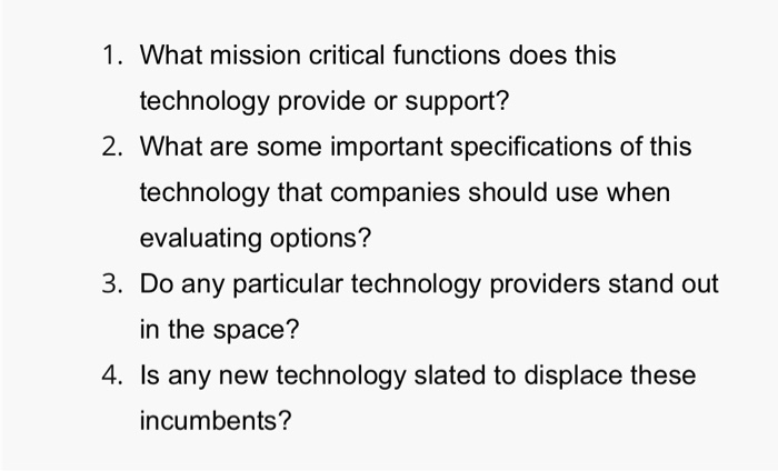Solved 1. What mission critical functions does this | Chegg.com
