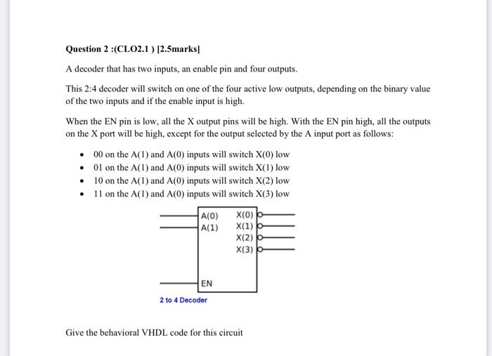 Solved Question 2 :(CLO2.1 ) [2.5marks] A decoder that has | Chegg.com