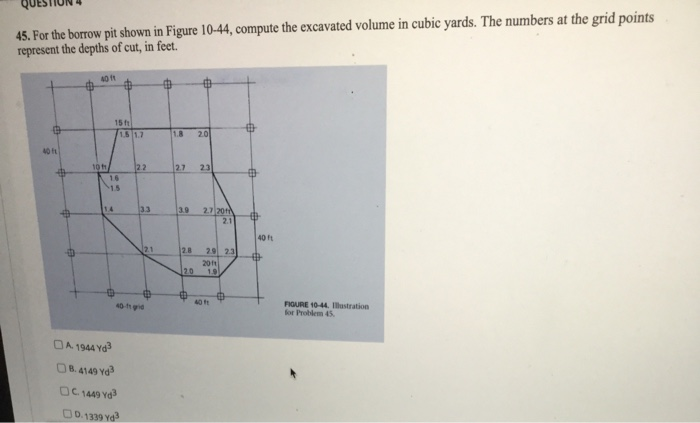 Solved 45. For the borrow pit shown in Figure 10-44, compute | Chegg.com