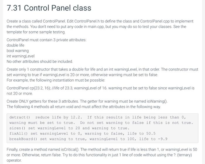 Solved 7.31 Control Panel class Create a class called | Chegg.com