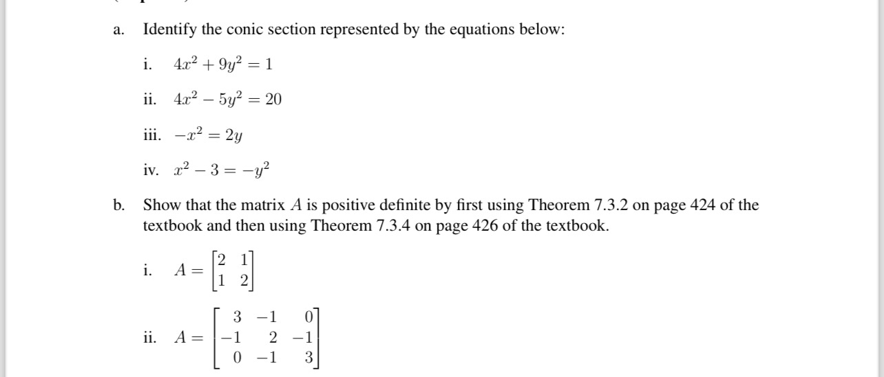 Solved a. ﻿Identify the conic section represented by the | Chegg.com