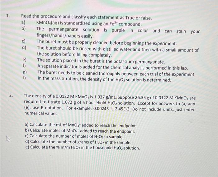 1. Read the procedure and classify each statement as | Chegg.com