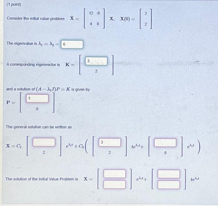 Solved (1 point) Consider the initial value problem X= The | Chegg.com