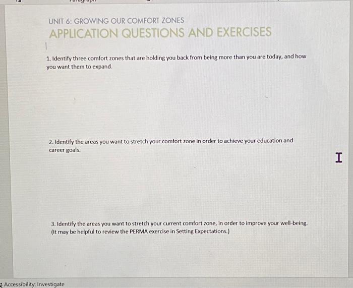 Solved UNIT 6: GROWING OUR COMFORT ZONES APPLICATION | Chegg.com