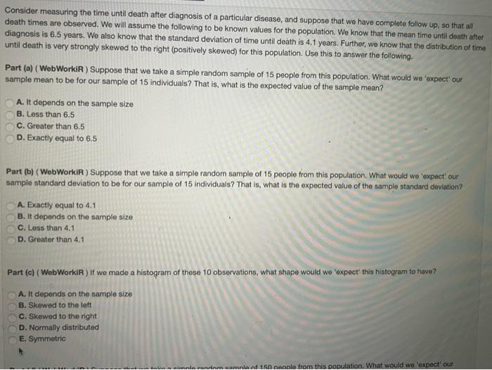 Solved Consider measuring the time until death after | Chegg.com