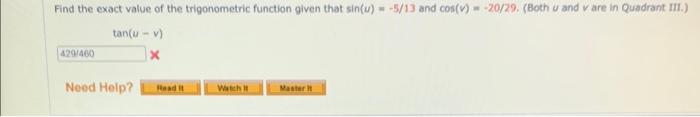 Solved Find the exact value of the trigonometric function | Chegg.com