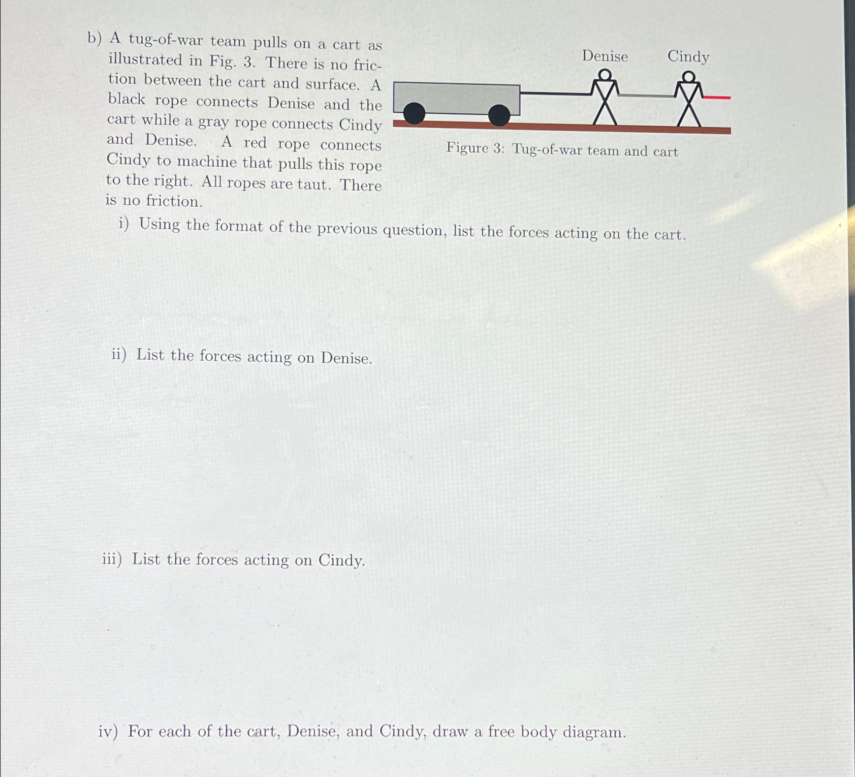 Solved b) ﻿A tug-of-war team pulls on a cart as illustrated | Chegg.com