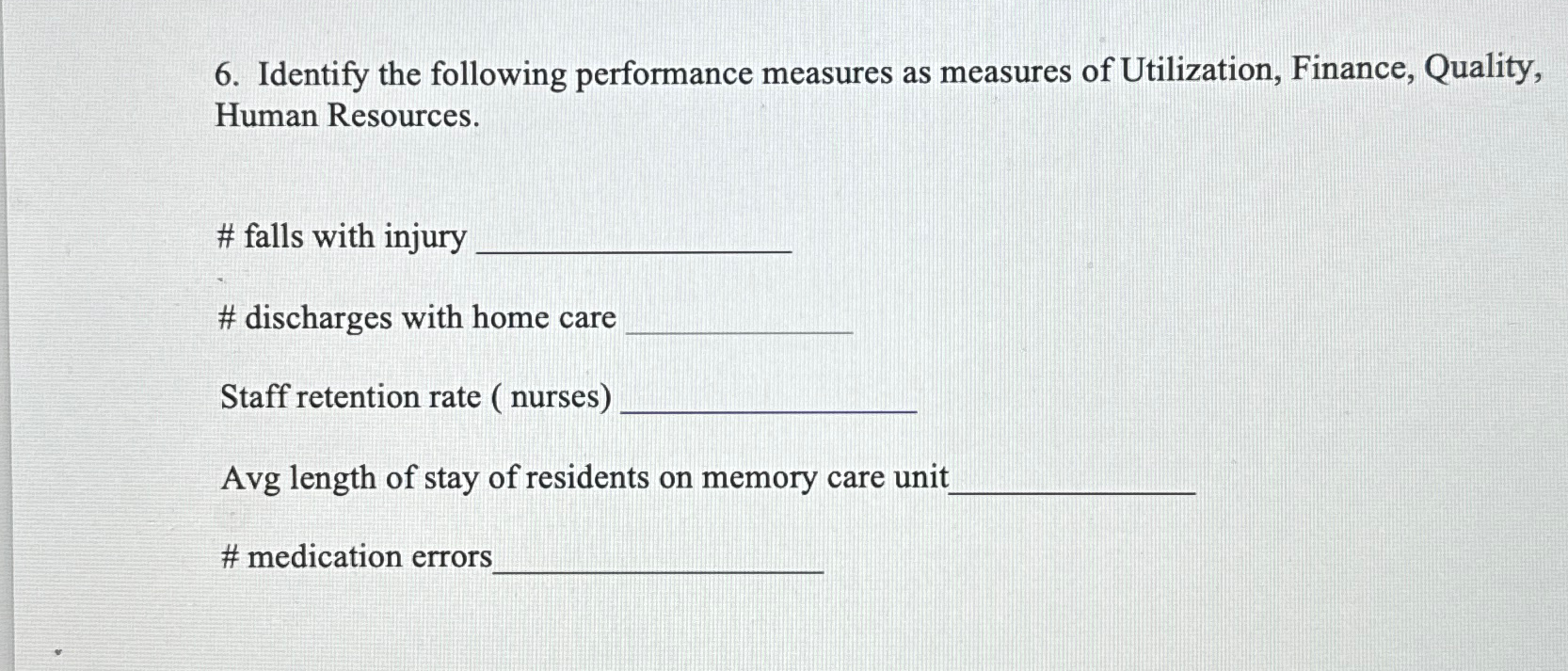 Solved Identify the following performance measures as | Chegg.com